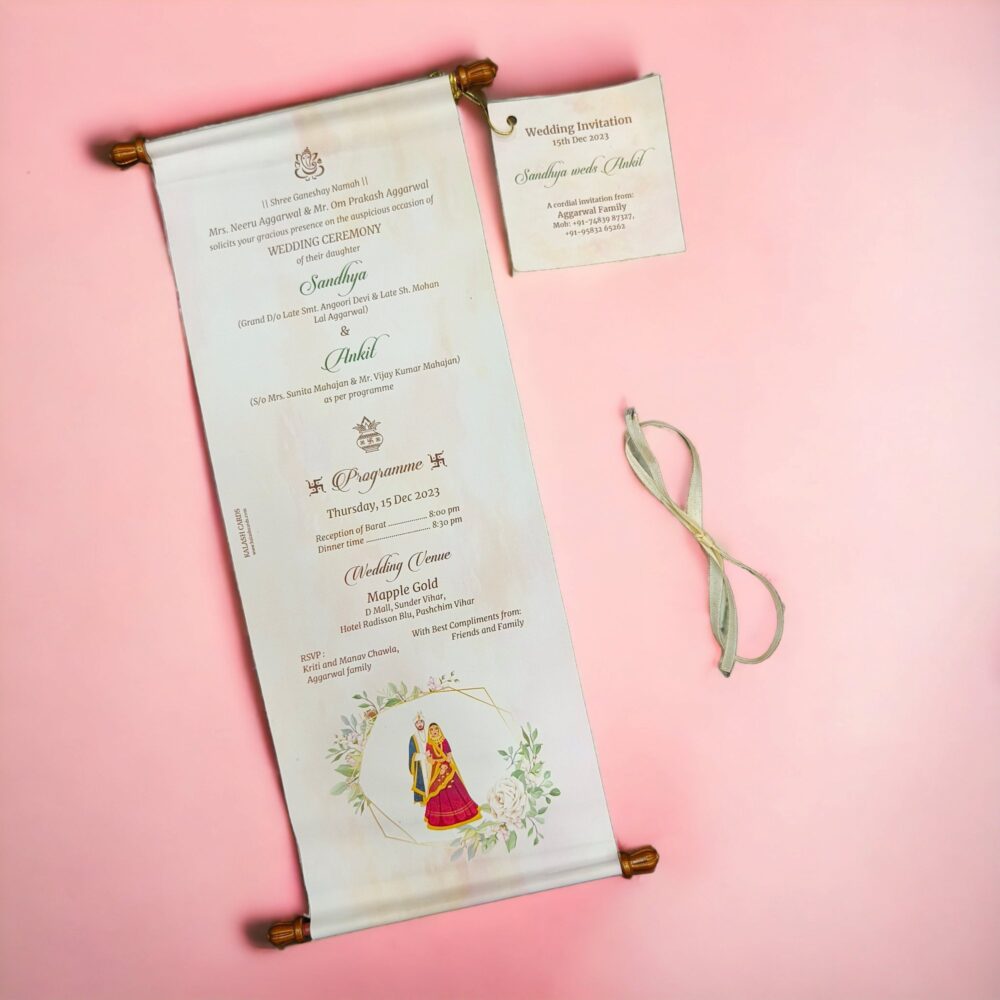 KL2103 Paper Scroll Wedding Card with Tag – Kalash Cards