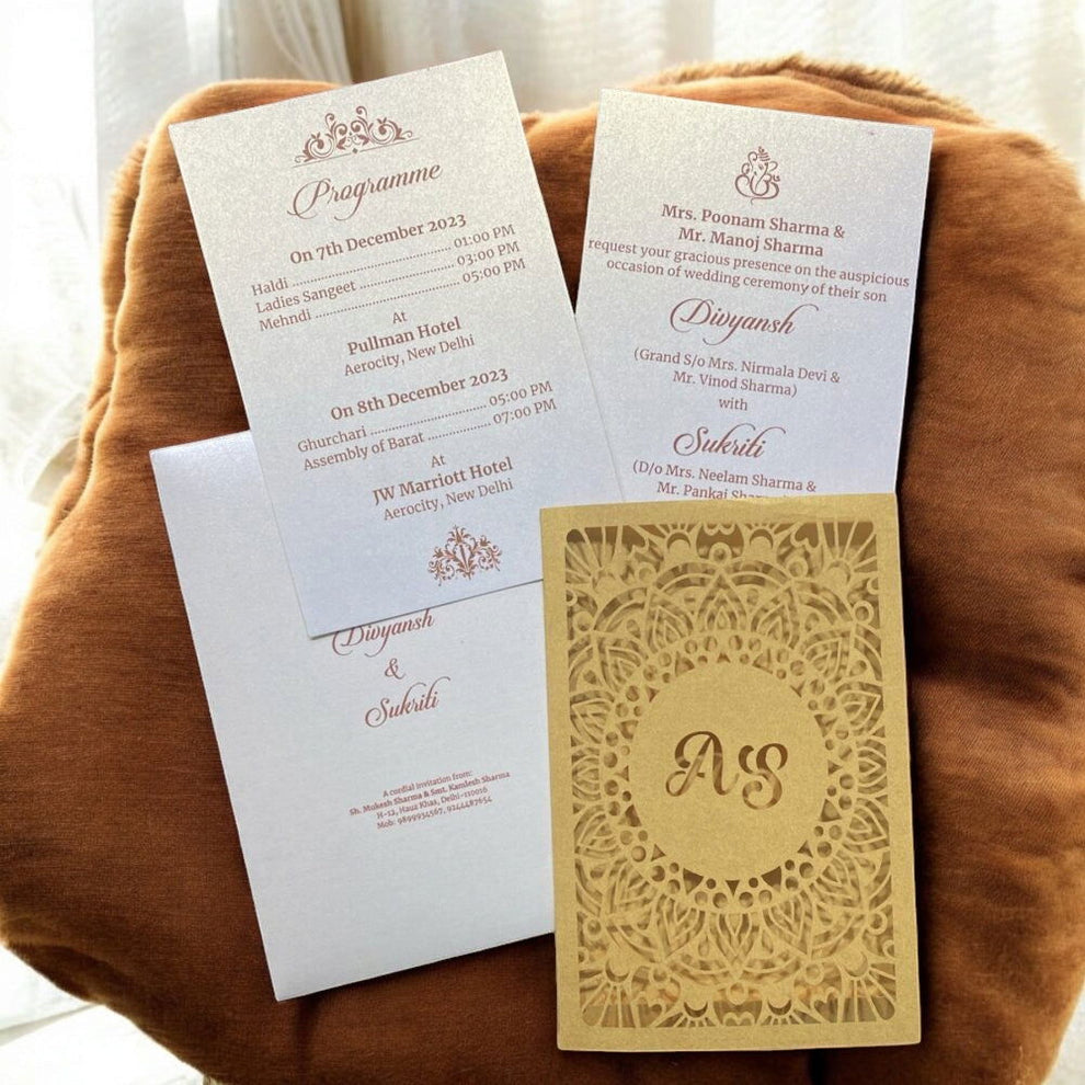 KL8008-3 Laser Cut Paper Wedding Card with 2 Card Inserts and 1 Envelo ...